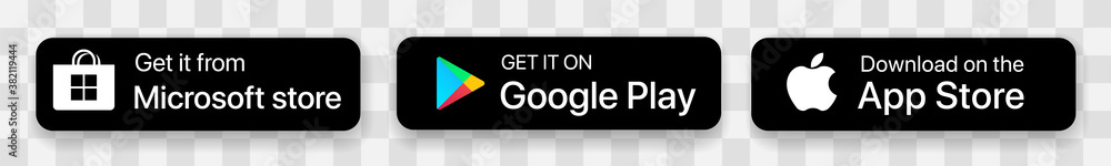 Buttons Apple App Store, Google Play Store, Microsoft store. Mobile app ...