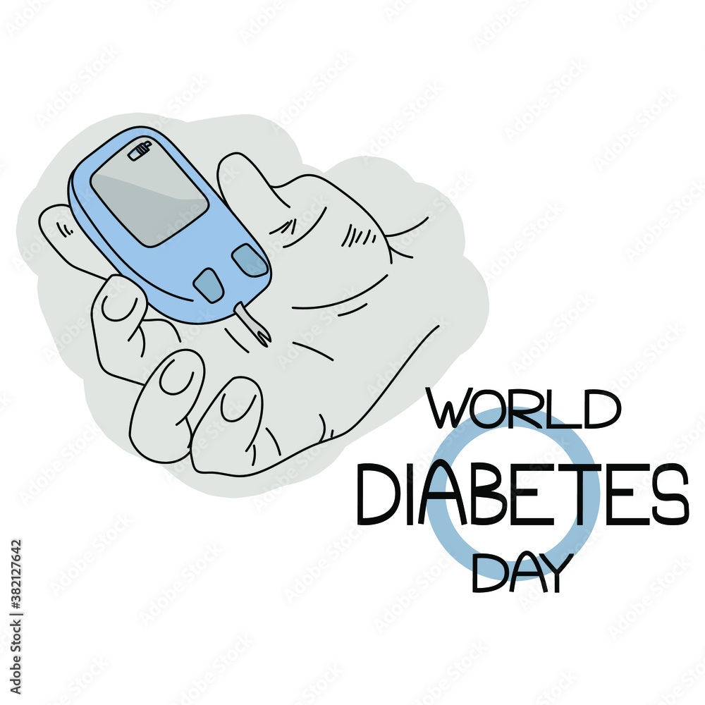 World Diabetes Day, Schematic representation of a human hand with a ...