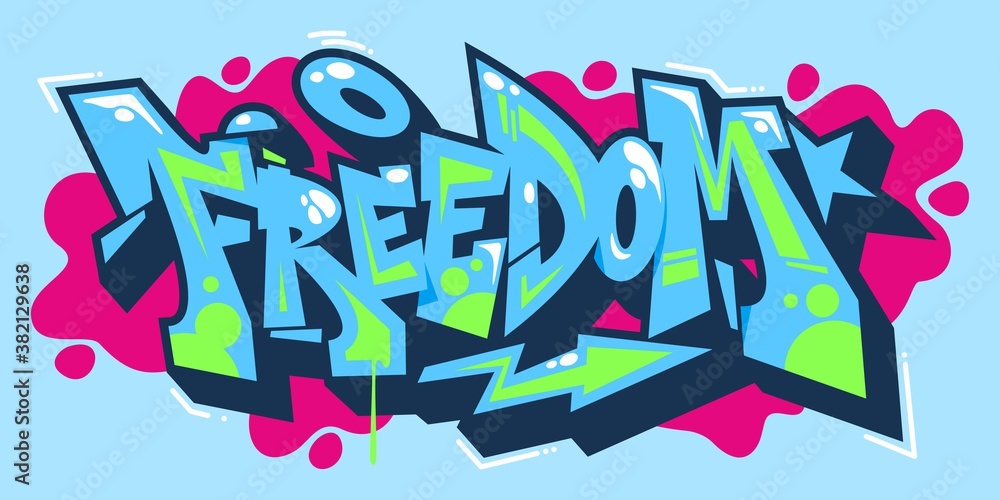 Abstract Word Freedom Graffiti Style Font Lettering Vector Illustration ...
