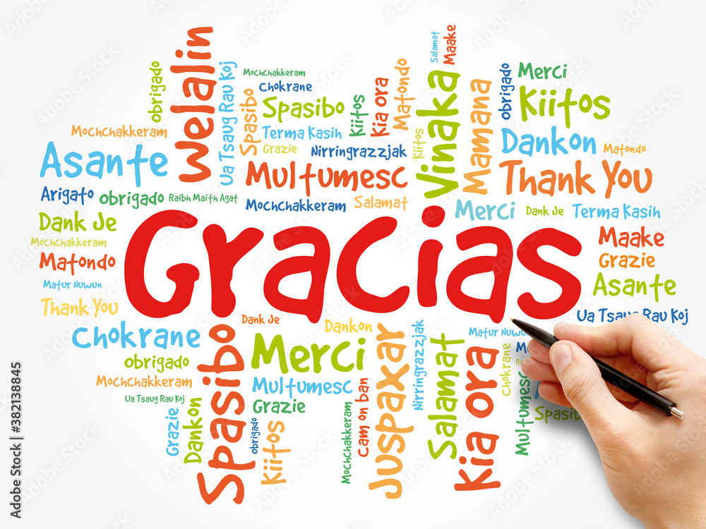 Gracias (Thank You in Spanish) Word Cloud in different languages Stock ...