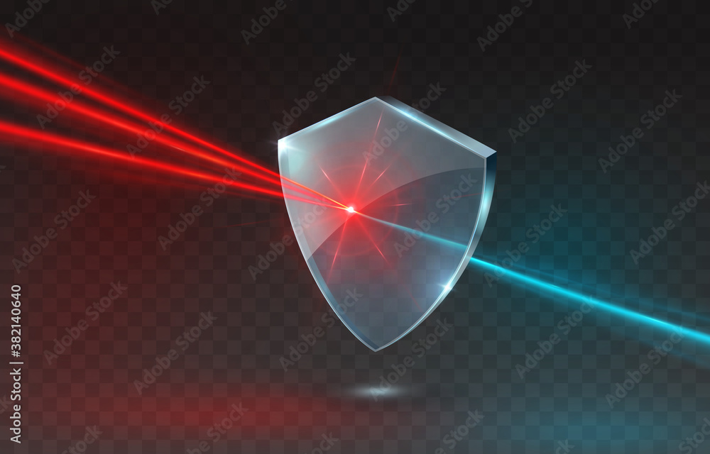 Laser beam with shield isolated on transparent background. Abstract red ...