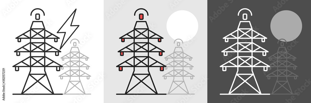 Electric post icon set in different style. Concept of high voltage ...