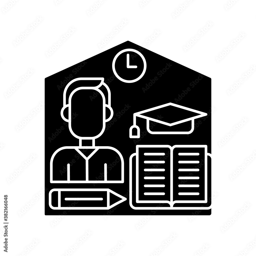 Take home exam black glyph icon. Placement writing test. Essay and open ...