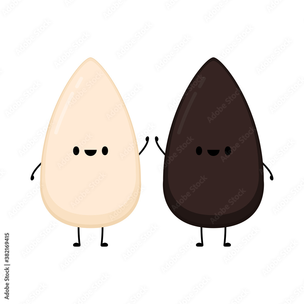 Black and white sesame seed character. Sesame seed on white background ...