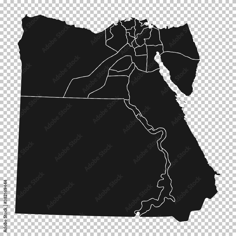Egypt Map - Vector Solid Contour and State Regions on Transparent ...