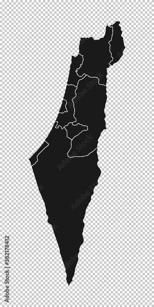 Israel Map - Vector Solid Contour and State Regions on Transparent ...