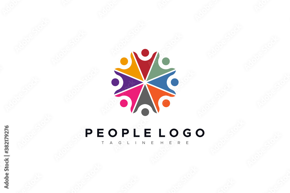 Abstract People Logo. Colorful Eight Stars Human Symbol isolated one ...
