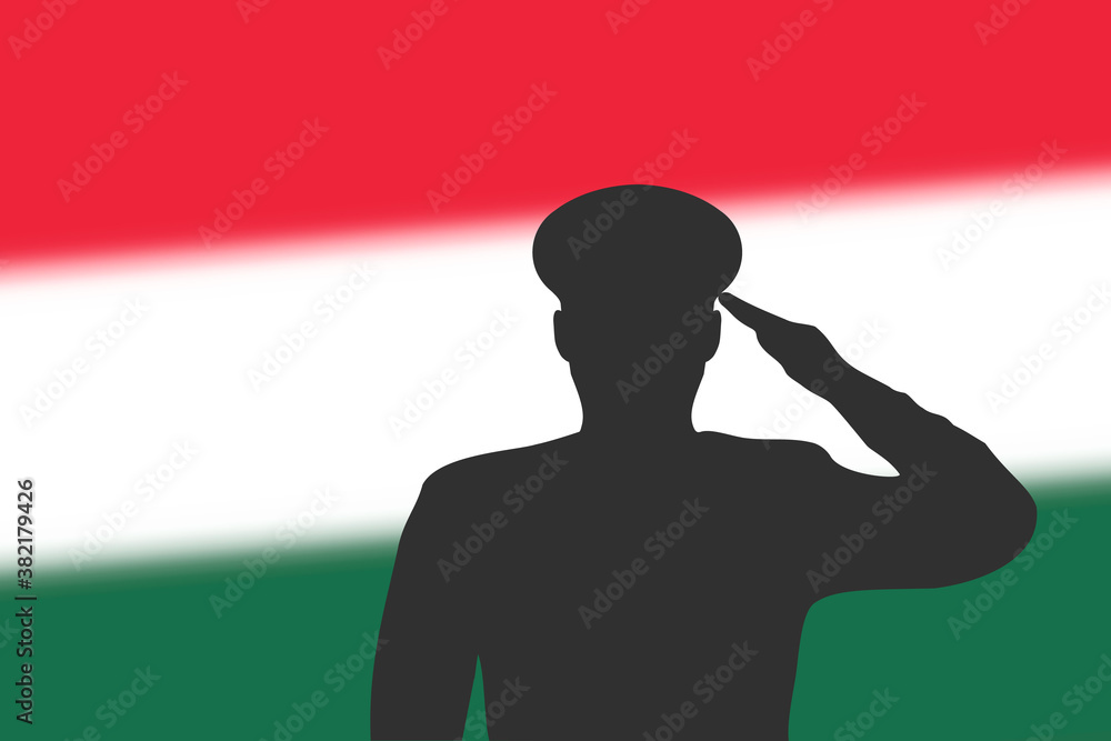 Solder silhouette on blur background with Hungary flag. Stock Vector ...