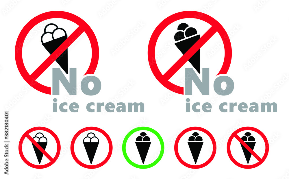 No ice symbol, Forbid ice cream cones, waffle creamy sign. No eating ...