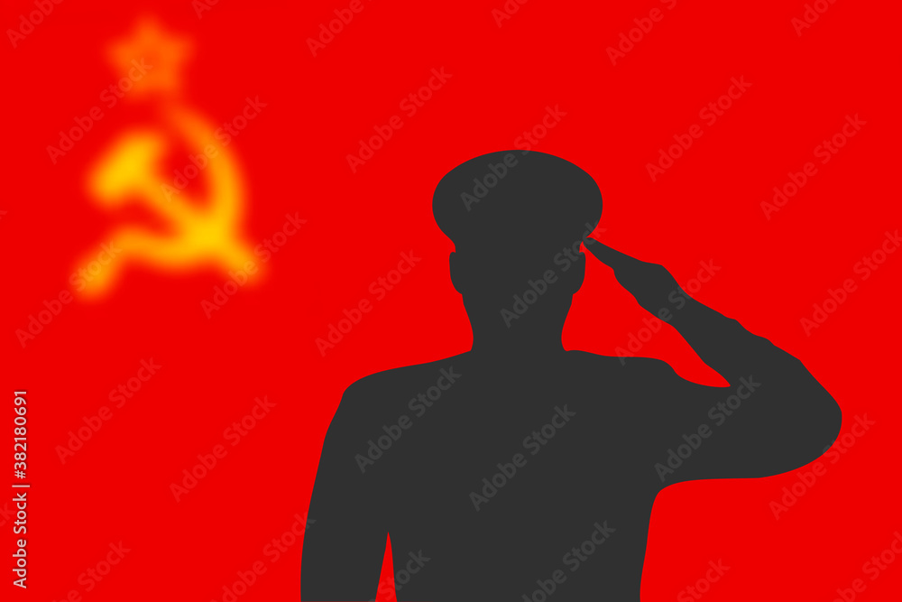 Solder silhouette on blur background with Soviet Union flag. Stock ...