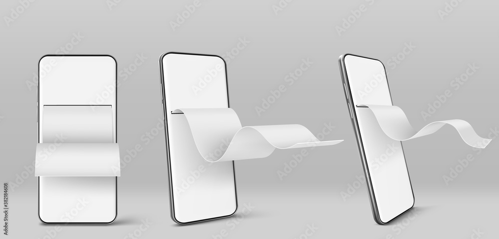 Vecteur Stock Mobile phone with paper financial bill in front and angle ...