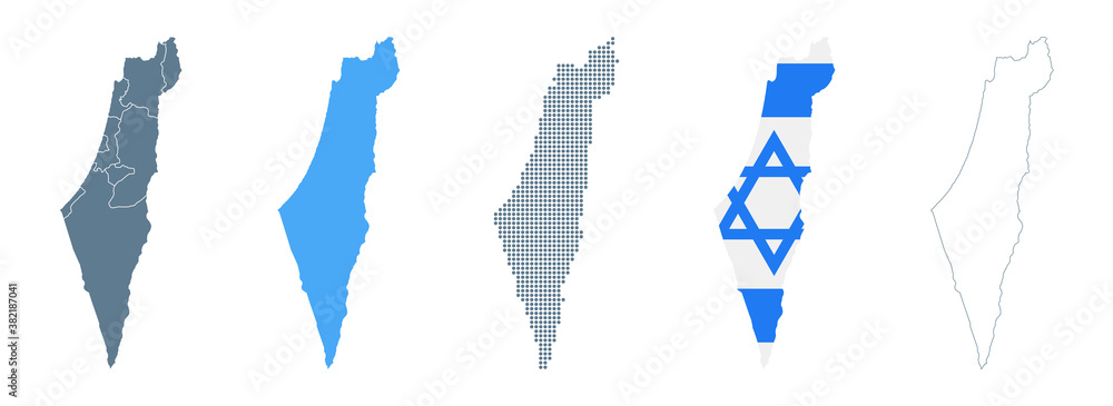 Israel Map Set - Vector Solid, Contour, Regions, Flag, Pixels Stock ...