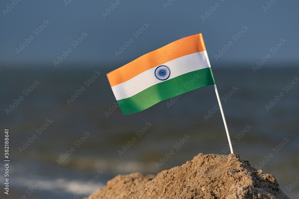 National flag of India on sea background. Holiday in India on sea ...