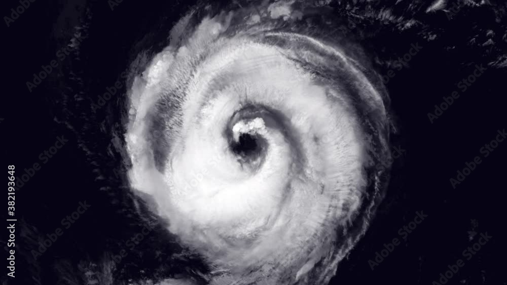 Rotating Hurricane eye satellite aerial view, scary powerful storm ...