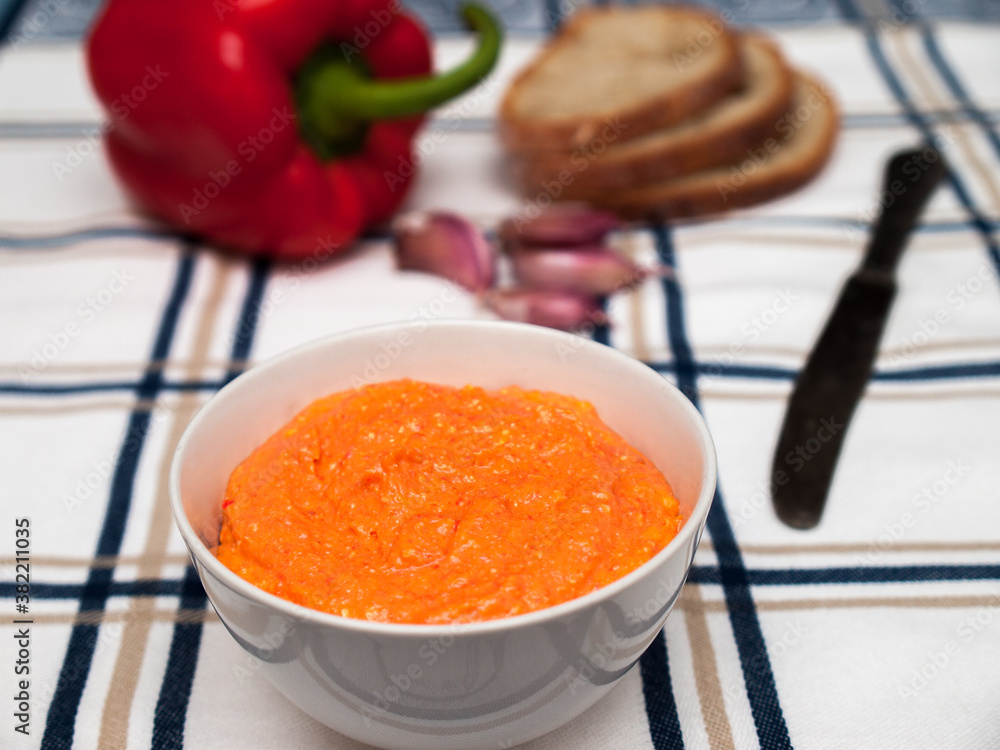 Htipiti - a Greek dip made with feta cheese and red peppers Stock Photo ...