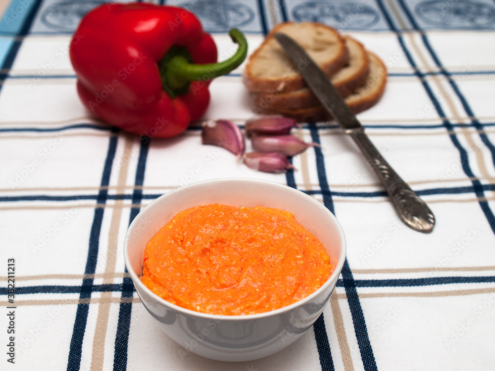 Htipiti - a Greek dip made with feta cheese and red peppers Stock Photo ...
