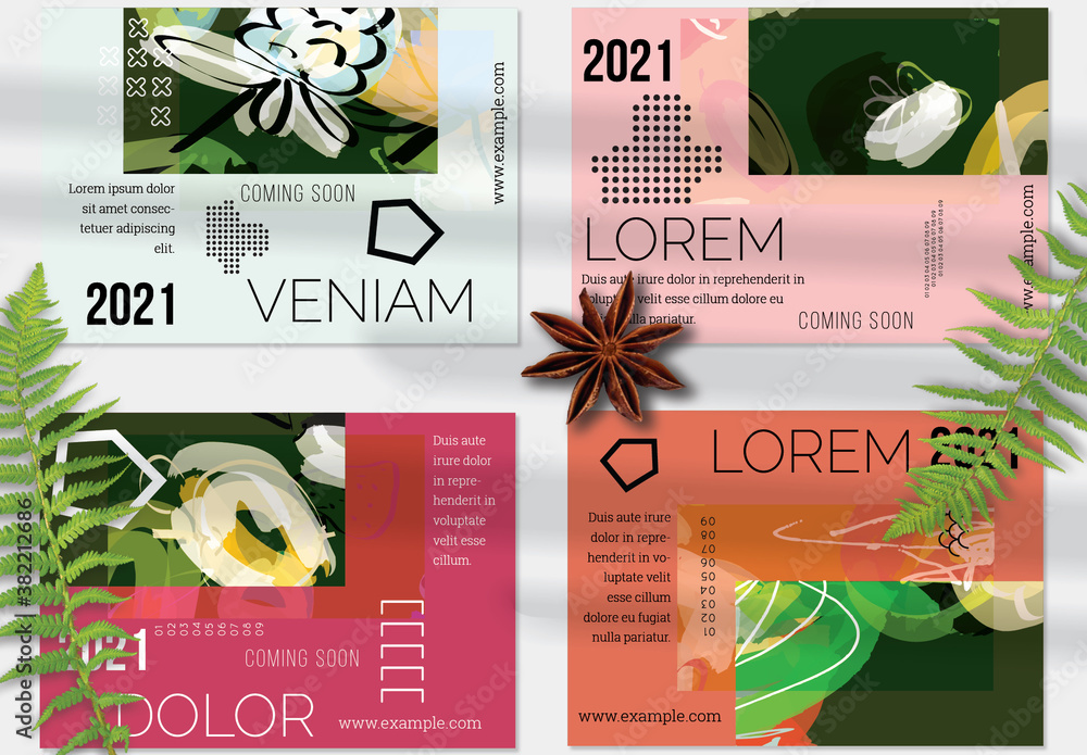 Flyer Layout with Geometric Shapes and Artistic Brush Strokes Stock ...