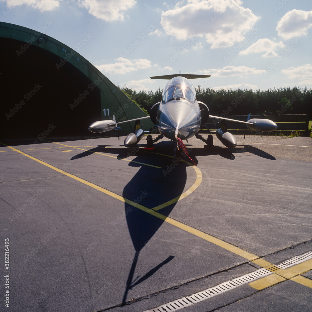 Poster This jet fighter aircraft featured a radical design, with razor ...