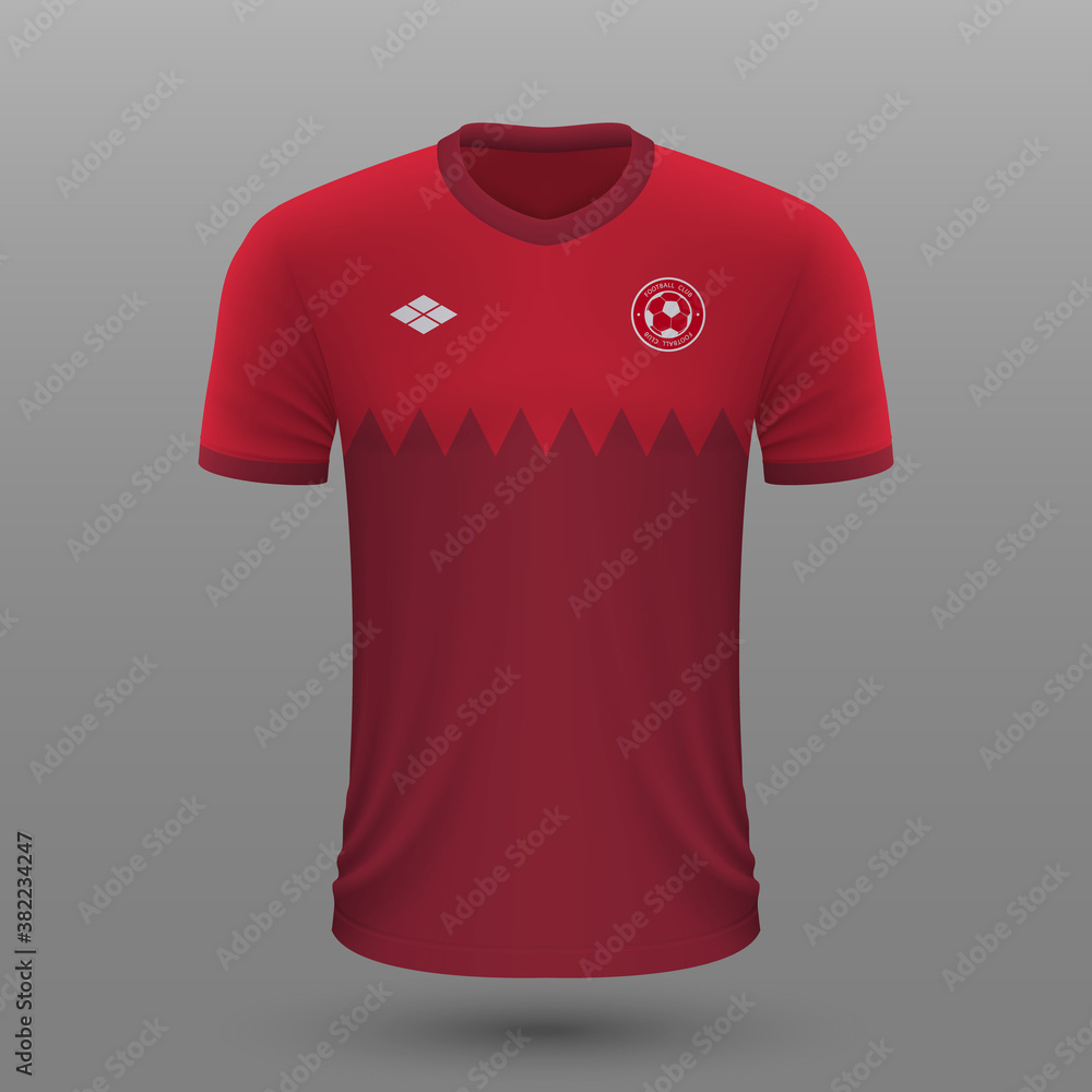 Realistic soccer shirt , Qatar home jersey template for football kit ...