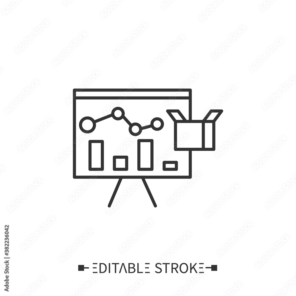 Product presentation line icon. Promotion. New product introduction ...