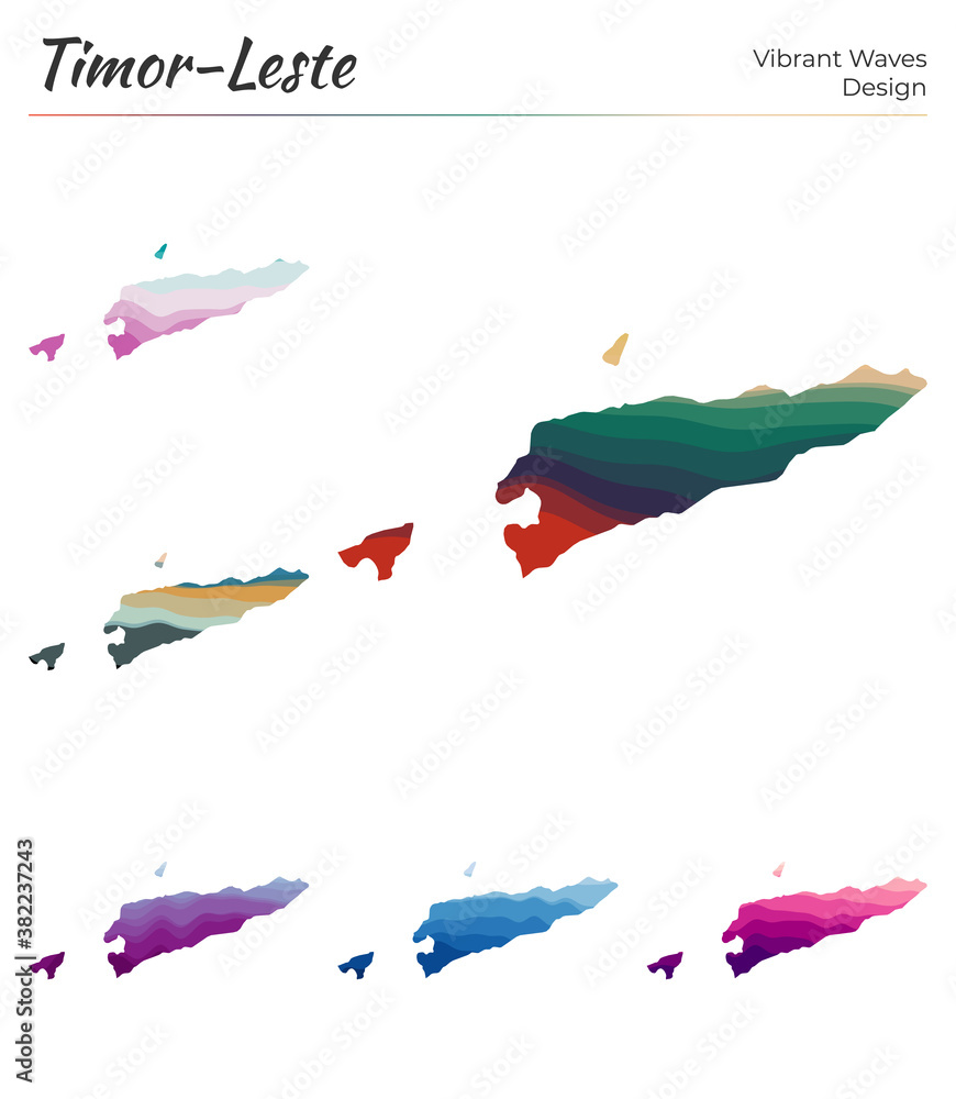 Set of vector maps of Timor-Leste. Vibrant waves design. Bright map of ...