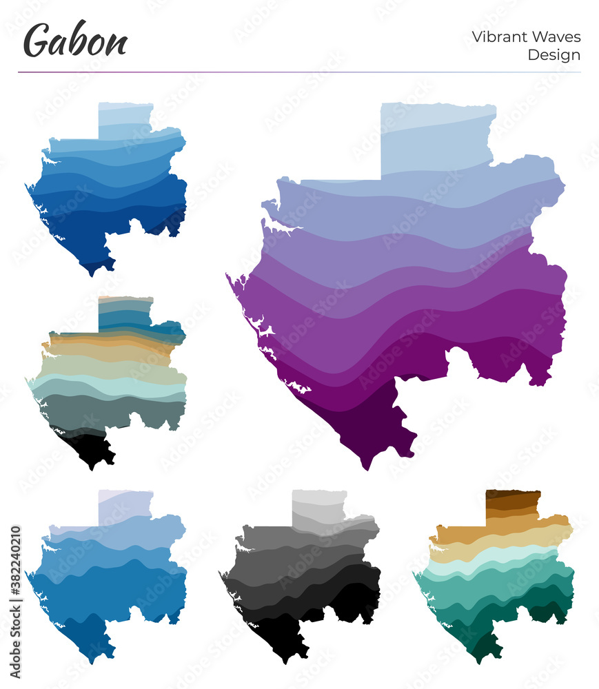 Set of vector maps of Gabon. Vibrant waves design. Bright map of ...