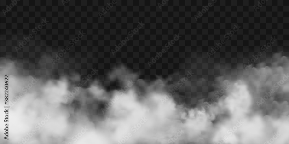 Realistic fog, mist effect. Smoke on dark background. Vector vapor in ...