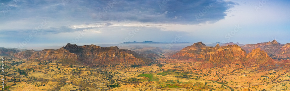 Aerial panoramic by drone of Gheralta Mountains and Dugem, Tigray ...