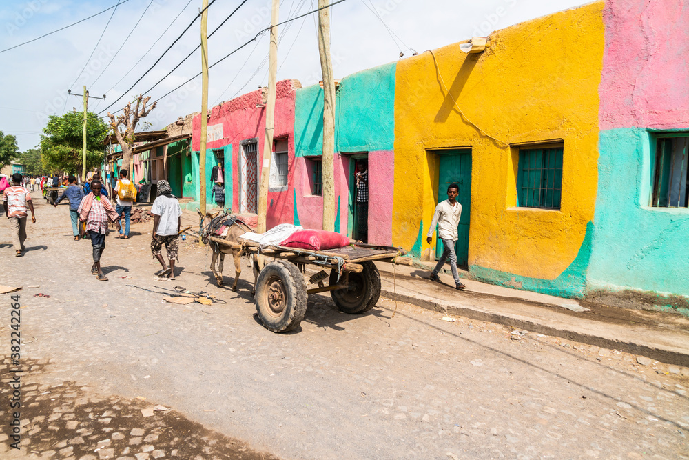 Donkey drawing a cart in the village of Asaita, Afar Region, Ethiopia ...