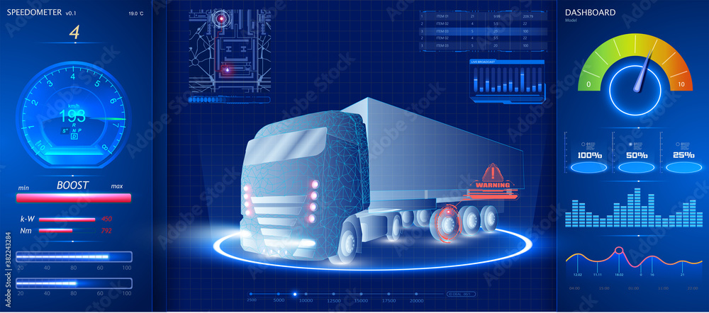 Autonomous smart truck. Unmanned vehicles. artificial intelligence ...