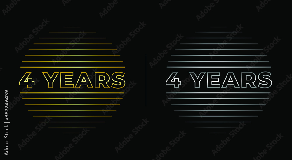 4th anniversary. Four years birthday celebration banner in golden and ...