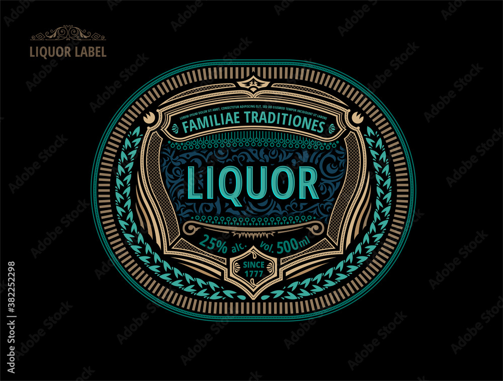 Liquor label, modern style typographic template, beverage package ...