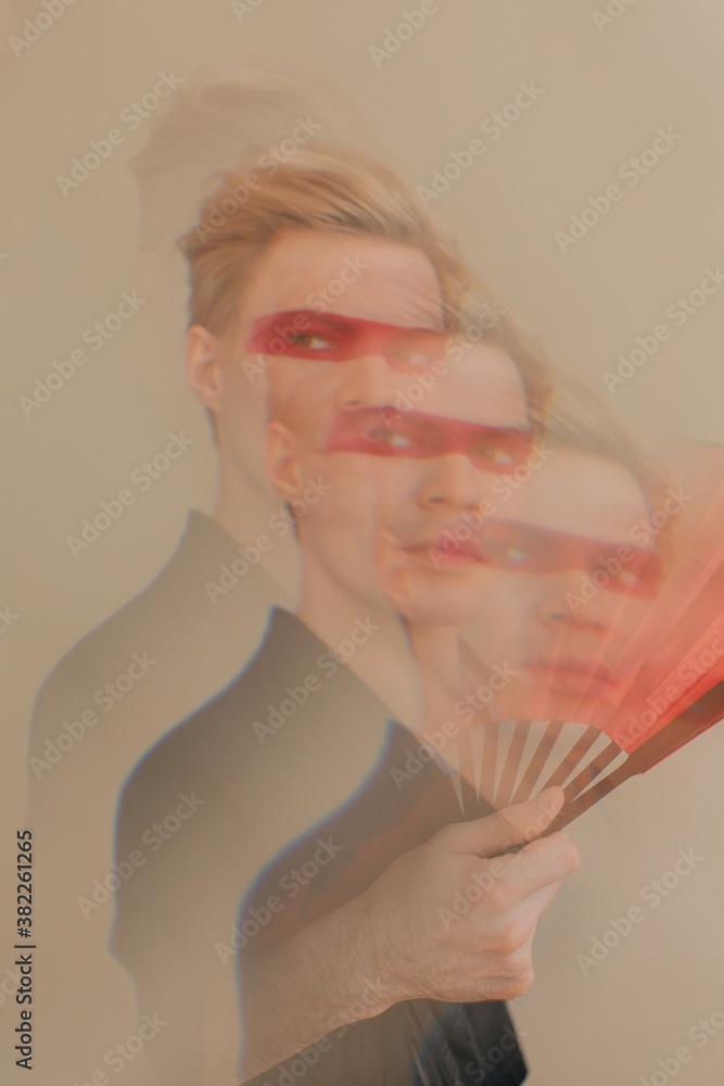 Double exposure man with red line on his face Stock Photo | Adobe Stock