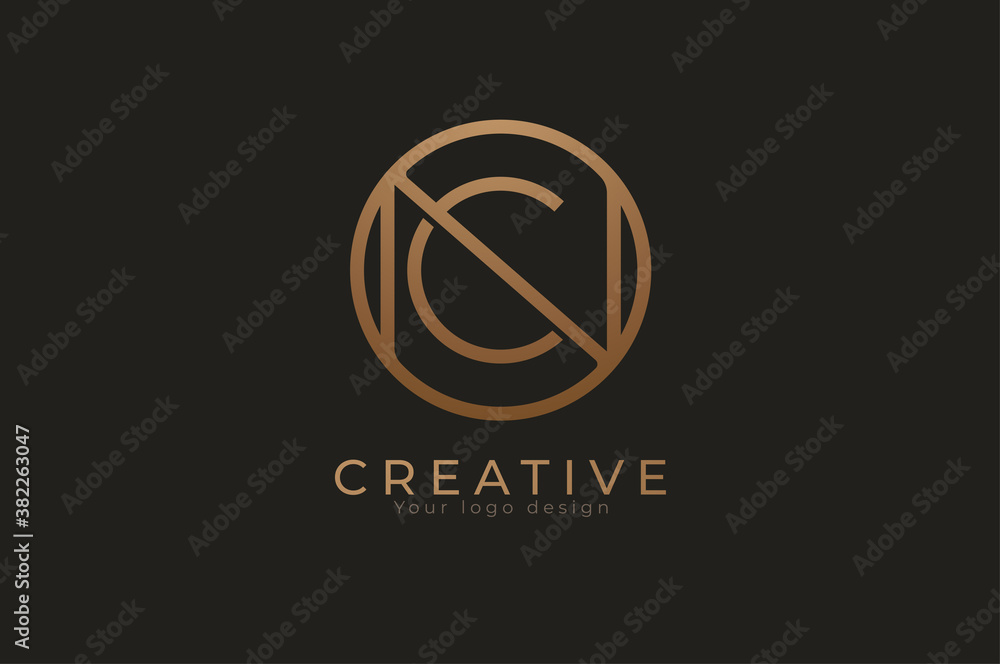 Abstract initial letter N and C logo,circle line and letter NC ...