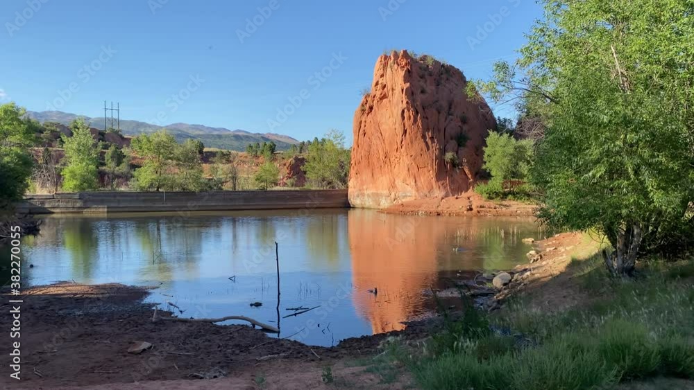 Lake in Red Rocks open space near Colorado Springs, CO. Ducks in the ...