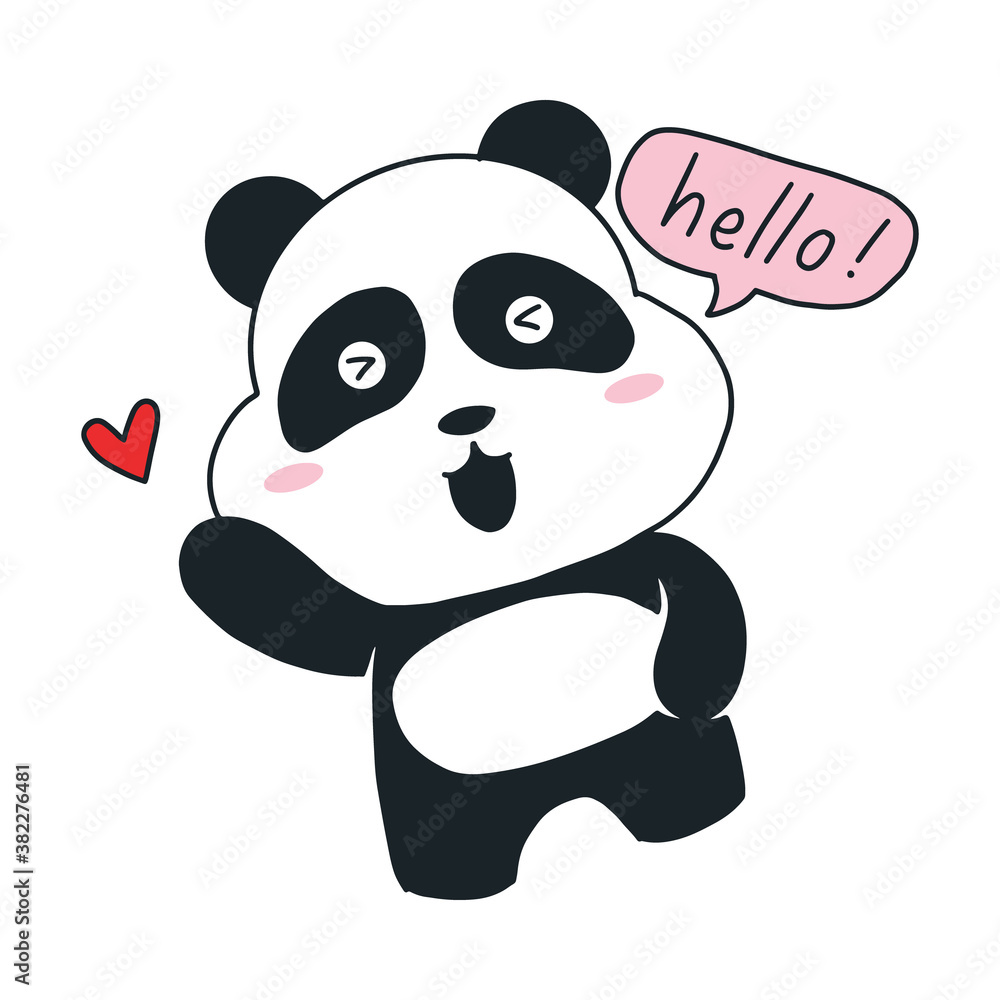 cute panda saying hello cartoon illustration Stock Vector | Adobe Stock