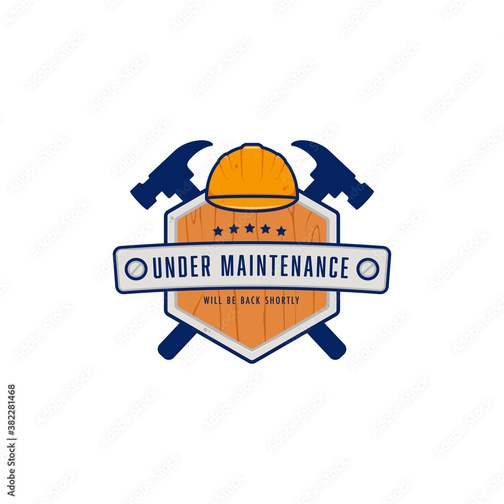Under maintenance website illustration badge, work shop badge logo icon ...