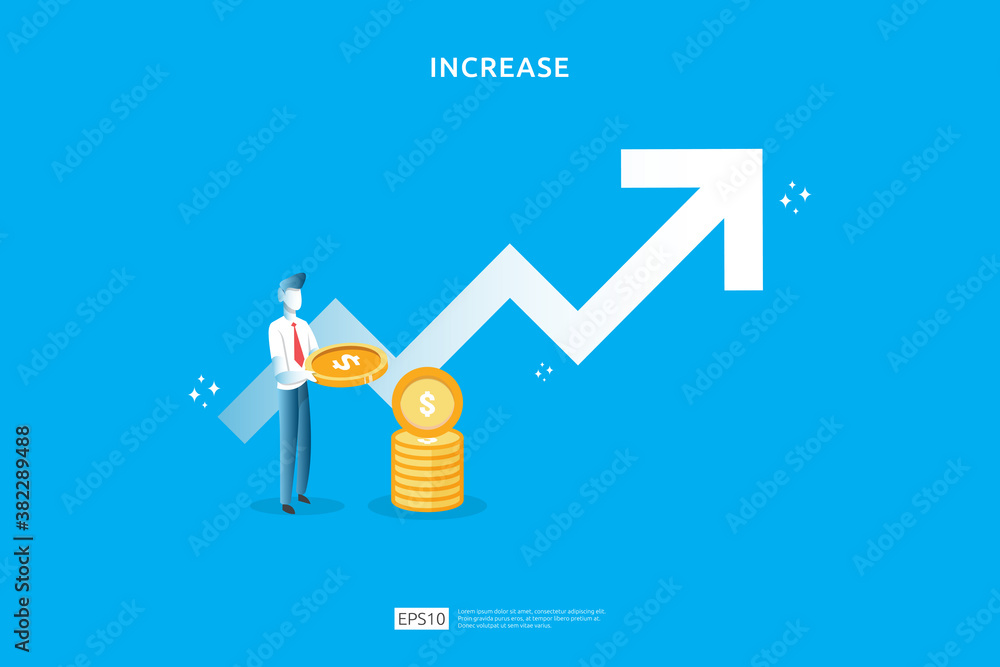 salary rate increase with growth up arrow and people character ...