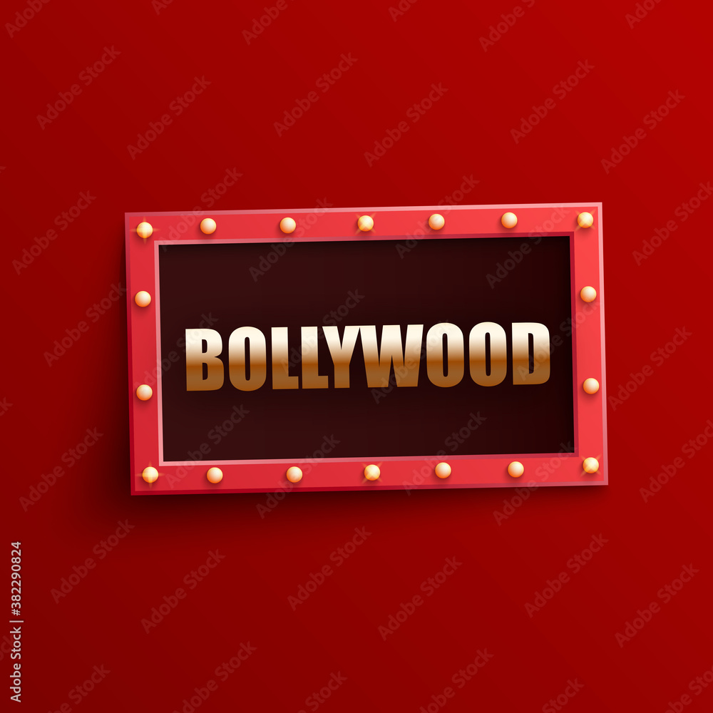Bollywood indian cinema signboard with shining light bulbs in realistic ...