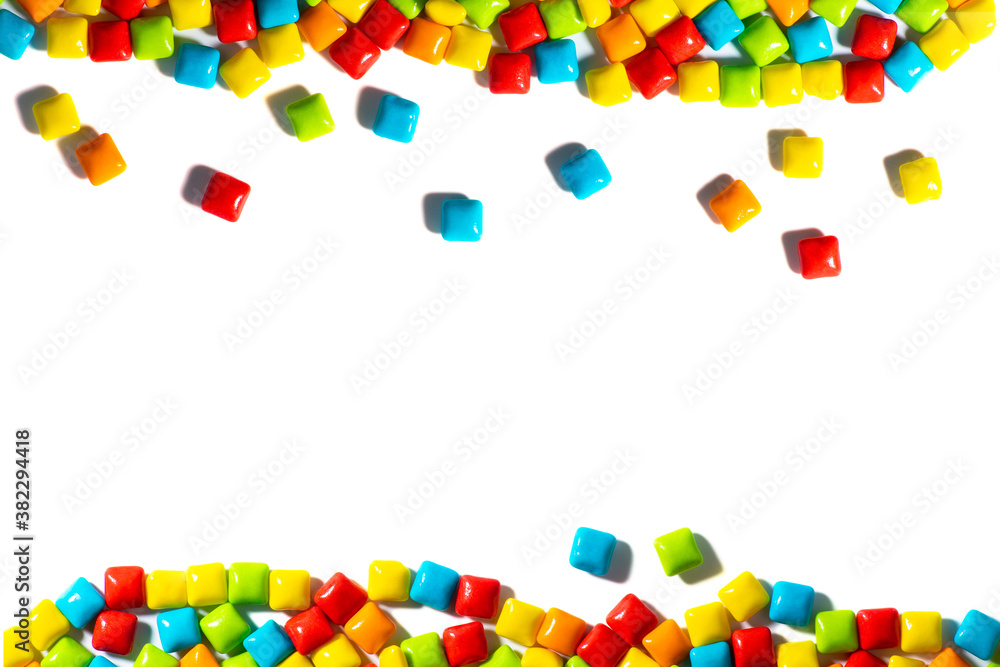 Foto de Candy. Colorful candy frame on a white background top view ...
