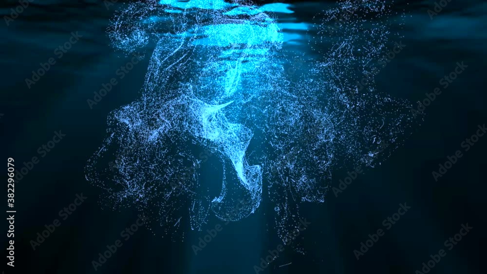 4K Deep underwater illuminated Ocean bubbles motion 4K 3D Green Screen ...