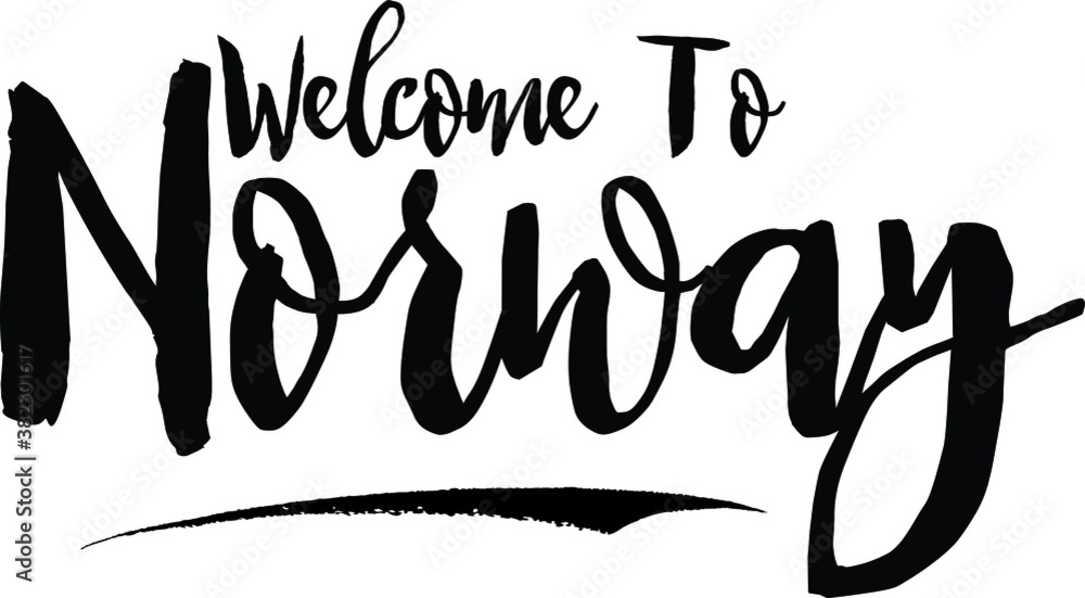 Welcome To Norway Country Name Bold Handwritten Calligraphy Black Color ...