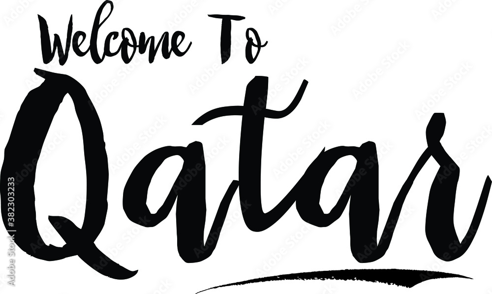 Welcome To Qatar Country Name Bold Handwritten Calligraphy Black Color ...