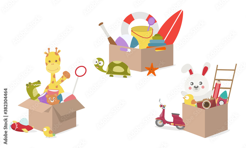 Toy Box, full of children´s toys including Giraffe doll Crocodile doll ...