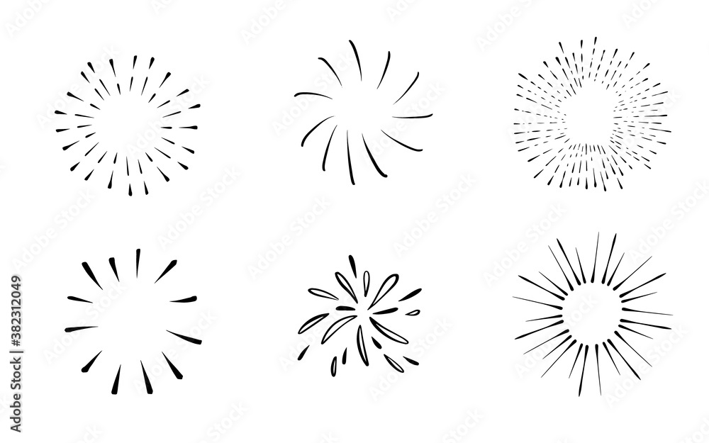 Doodle burst in vintage style on white background. Black vector hand ...