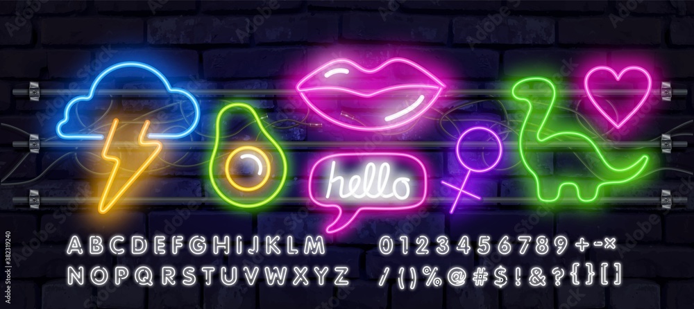 Vector Set fashion neon sign. Neon sign, bright signboard, light banner ...