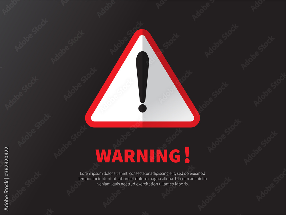 Warning sign. Danger warning. Vector illustration. on black background ...