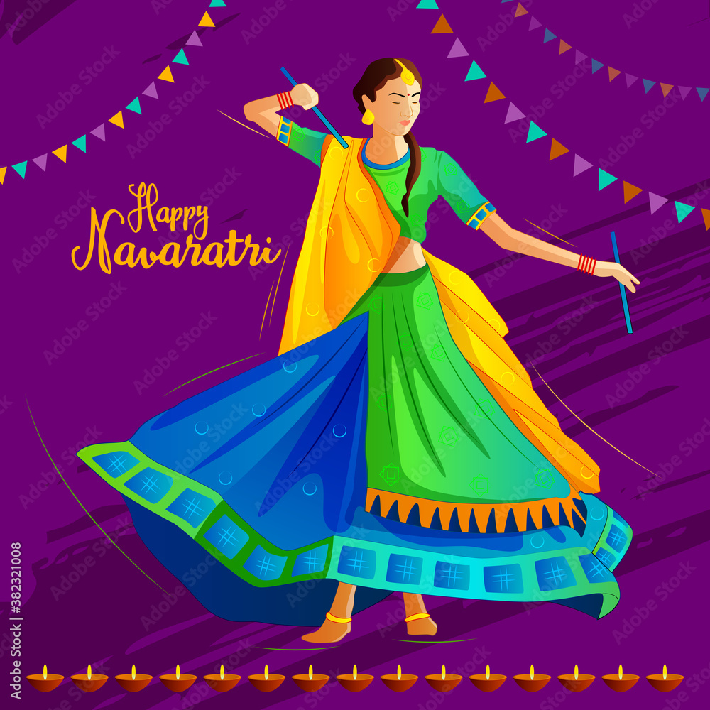 Illustration of a girl playing Garba and Dandiya in Navratri ...