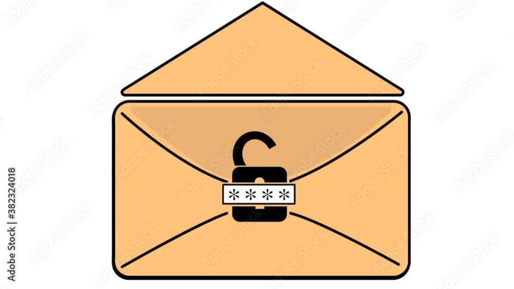 video illustration envelope arrives. enters the password it opens ...