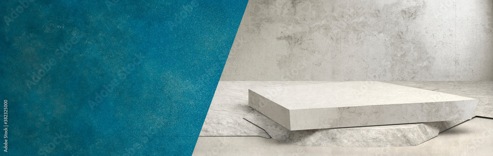 Banner with a podium made of concrete slabs for the product ...
